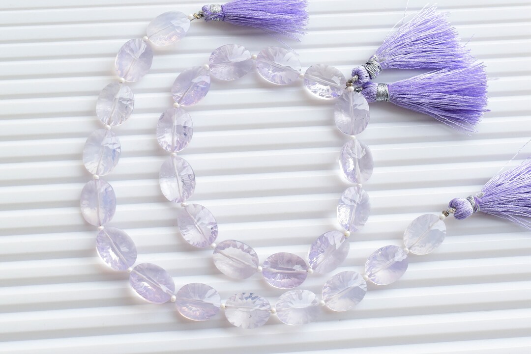 8 Inches Lavender Quartz Oval Bi Concave Cut Stone Beads Natural ...