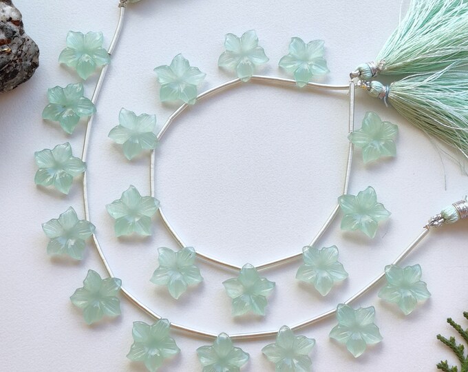 10 Pieces Mint Green Quartzite Carved Jasmine Flower Beads Natural ...