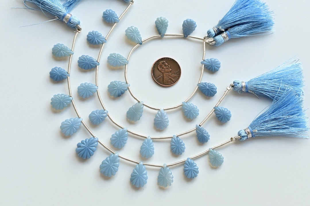 10 Pieces African Blue Opal Pear Carved Beads Natural Gemstone Strand ...