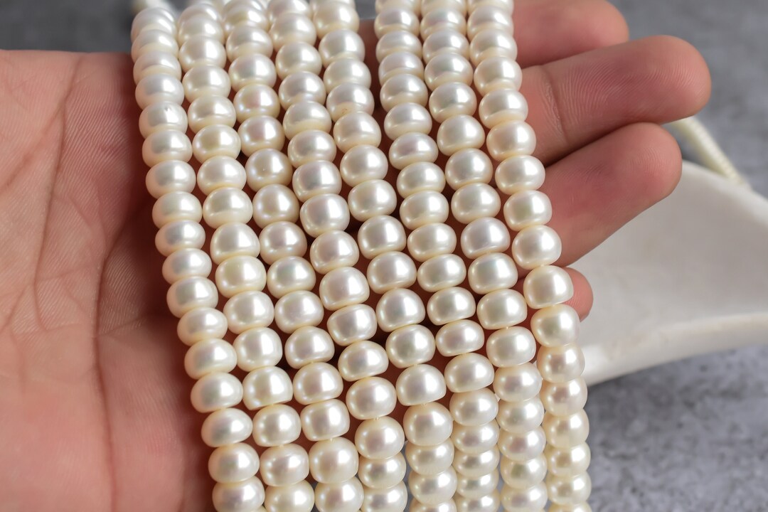 Natural Freshwater White Button Smooth Pearl for Jewelry Making | 6x8 ...