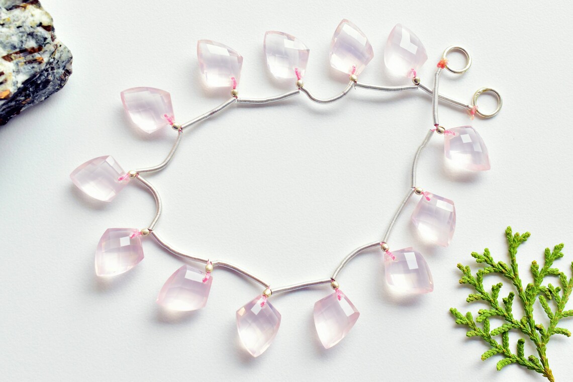 13pc ROSE QUARTZ FACETED Shield Shape Drops Natural Gemstone - Etsy