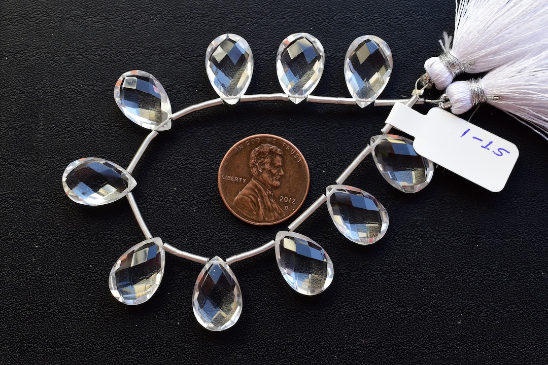 10 Pieces Crystal Quartz Pear Checker Cut Side Drill Faceted Natural ...