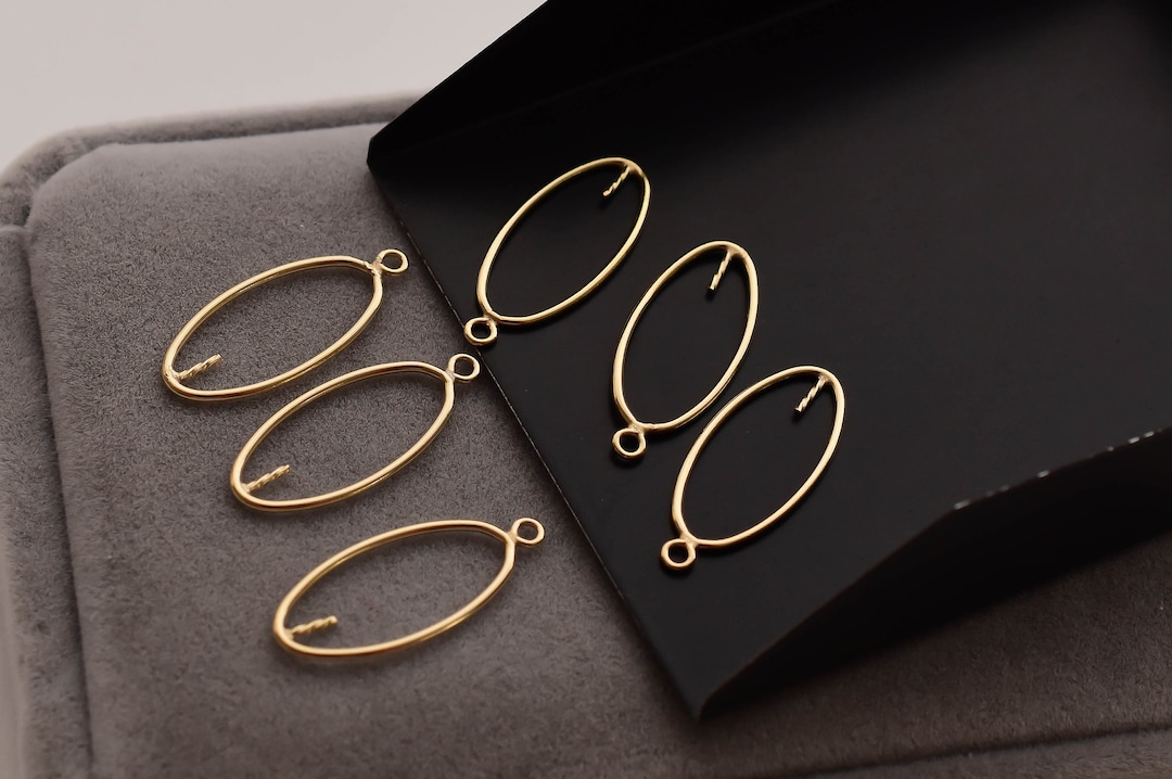 Pair of 14k Gold Filled Elliptical Drop With Peg Pin , 14kgf Oval Drop ...