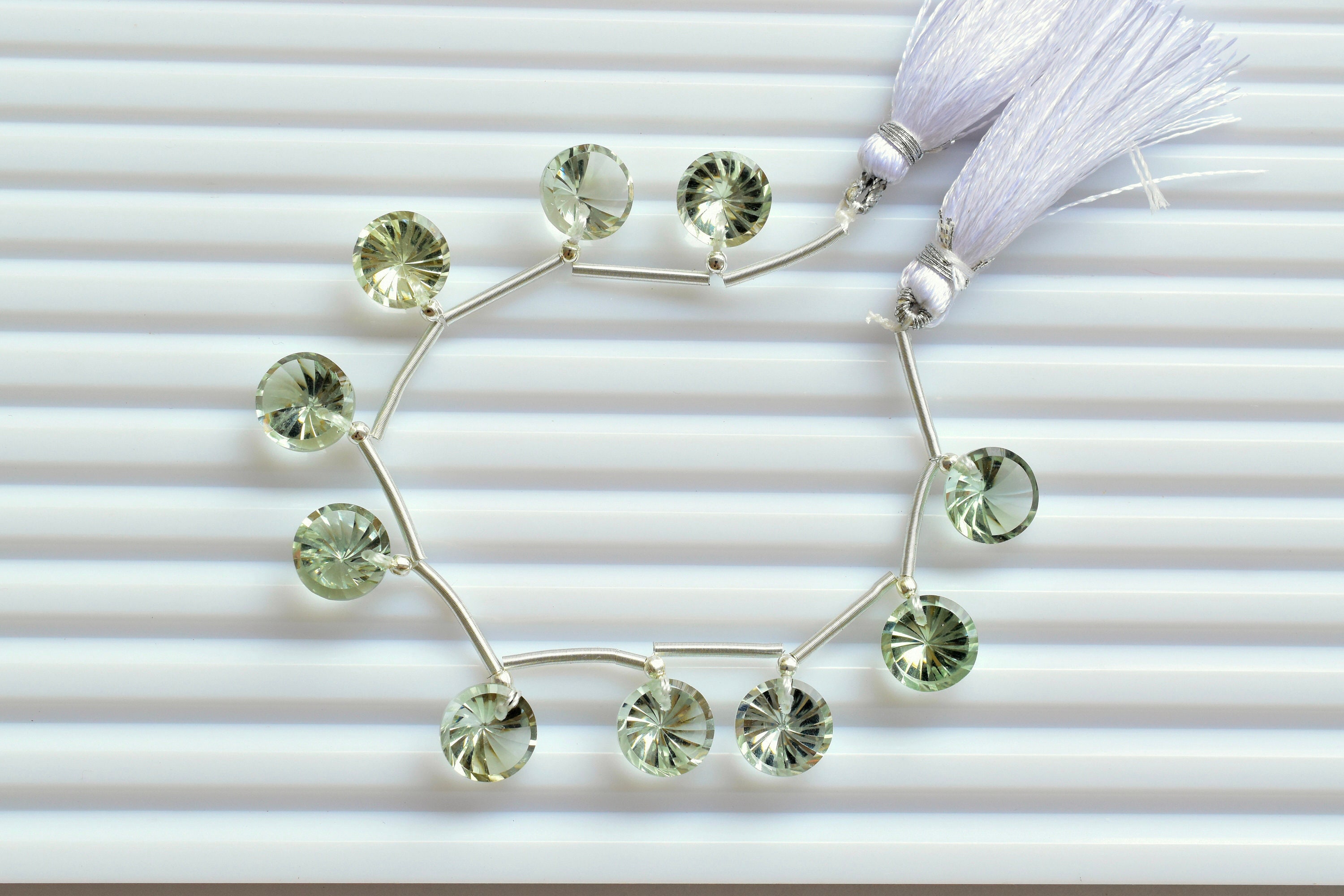 10 Pieces GREEN AMETHYST SPIRAL Concave Round Cut Beads Natural ...