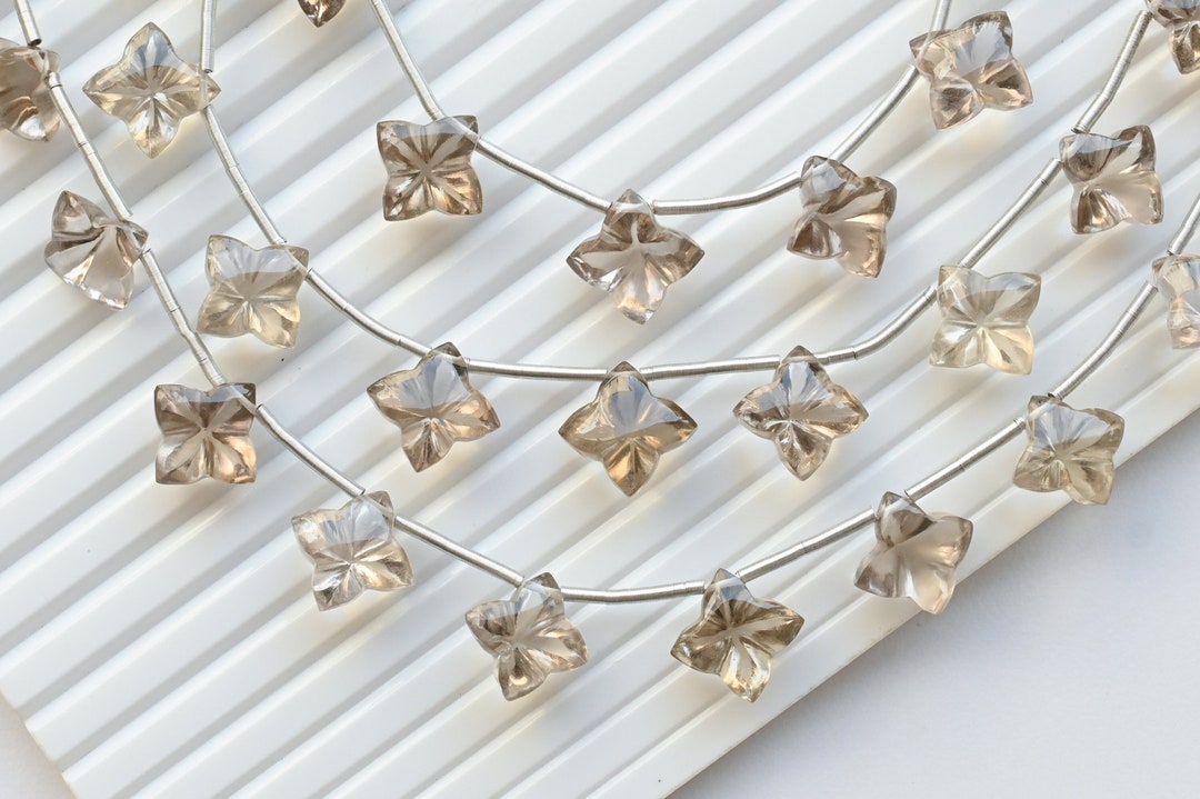 10 Pieces Smoky Quartz Buff Top Square Flower Beads Natural Gemstone ...