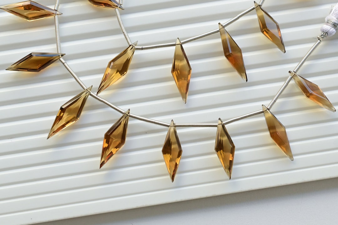 10 Pieces Cognac Quartz Lozenge Step Cut Faceted Beads Natural Gemstone ...