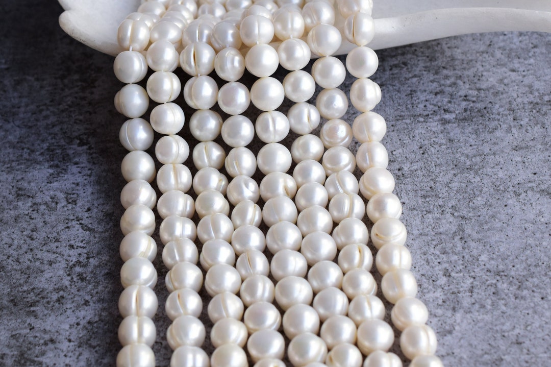 White Round Ringed Freshwater Pearl for Jewelry Making, Natural High ...
