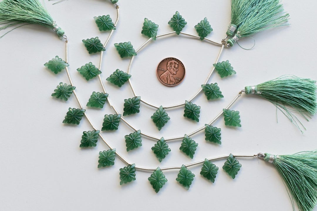 10 Pieces Green Aventurine Carved Lozenge Beads Natural Gemstone ...