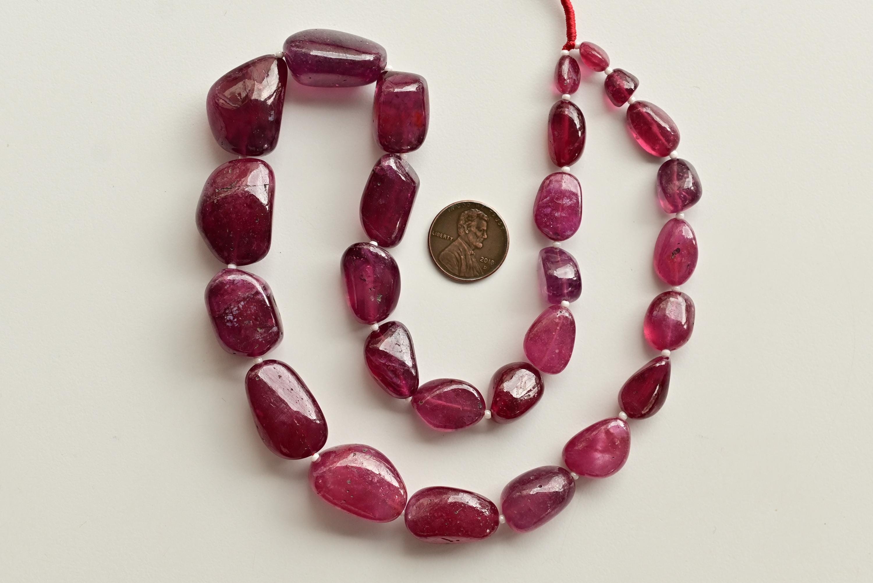 19 Inches Ruby Glass Filled Tumble Smooth Beads Natural Gemstone ...