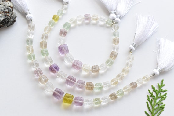 7 Inches Multi Quartz Textured Cubes Shape Beads Natural - Etsy