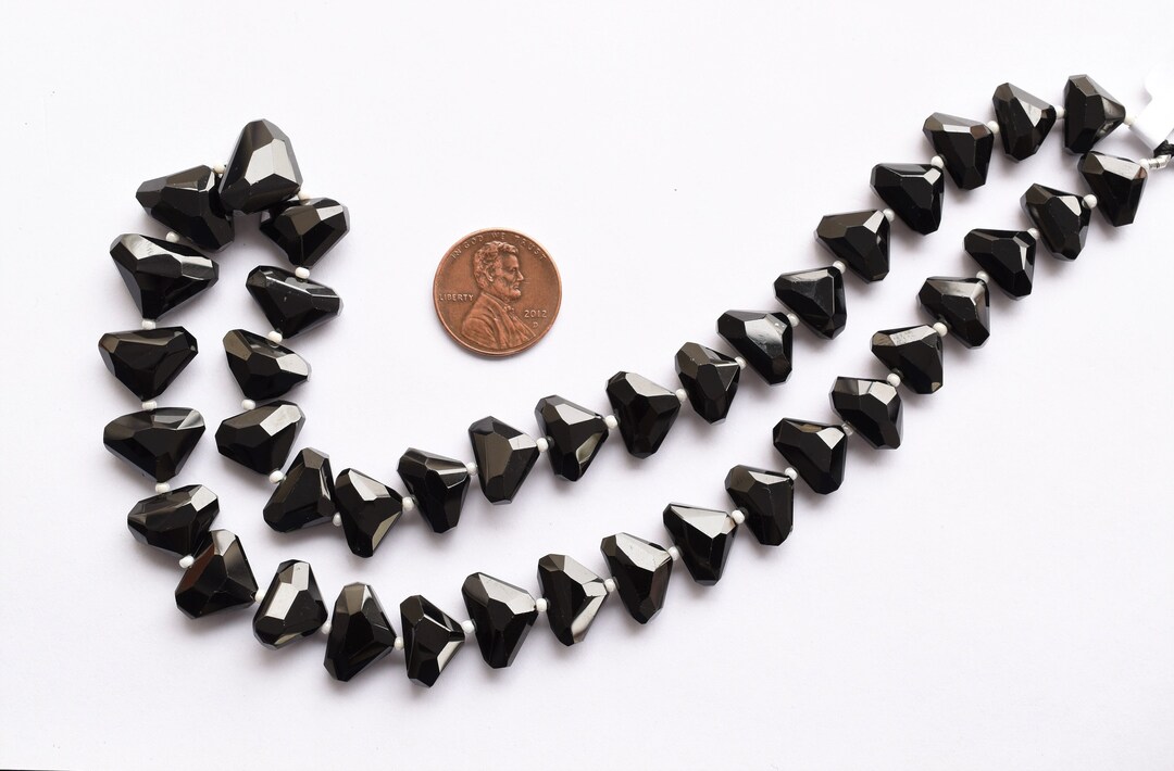 16 Inches Black Spinel Triangle Uneven Center Drill Faceted Natural ...
