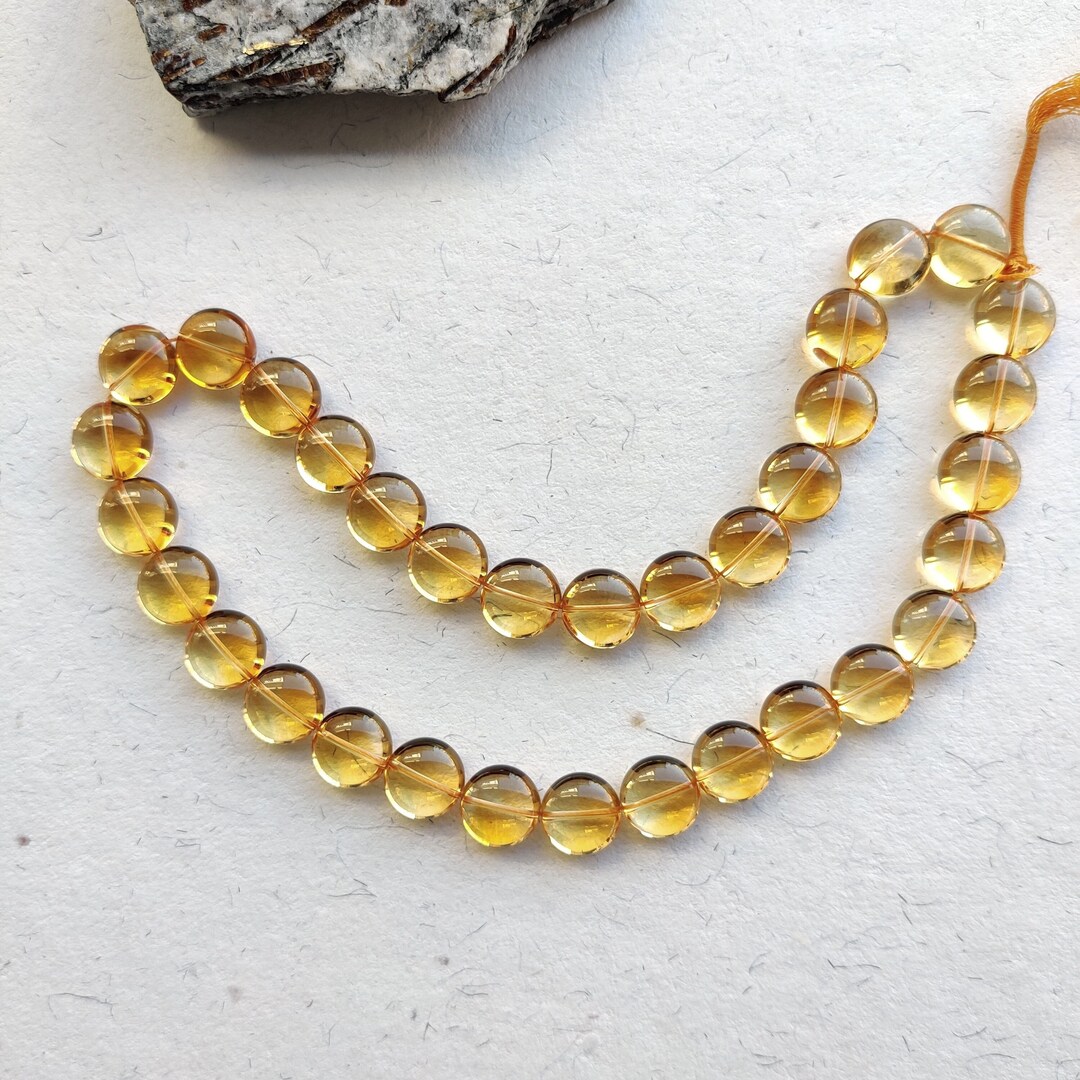 10 Pieces Citrine Smooth Round Center Drill Natural Gemstone Beads | 13 ...