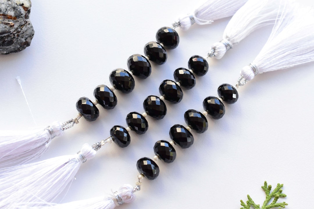 6 Pieces Black Spinel Faceted Rondelle Beads Natural Gemstone Center ...