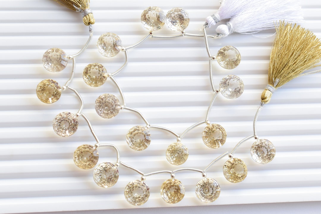 10 Pieces Champagne Quartz Concave Round Cut Stone Beads Natural ...