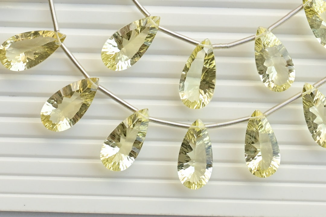 10 Pieces Lemon Quartz Concave Pear Cut Faceted Beads Natural Gemstone ...