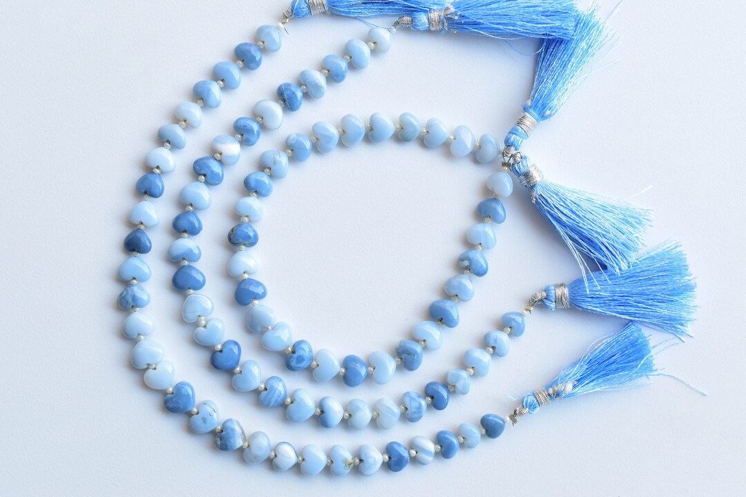 8 Inches African Blue Opal Smooth Heart Shape Beads Natural Gemstone ...