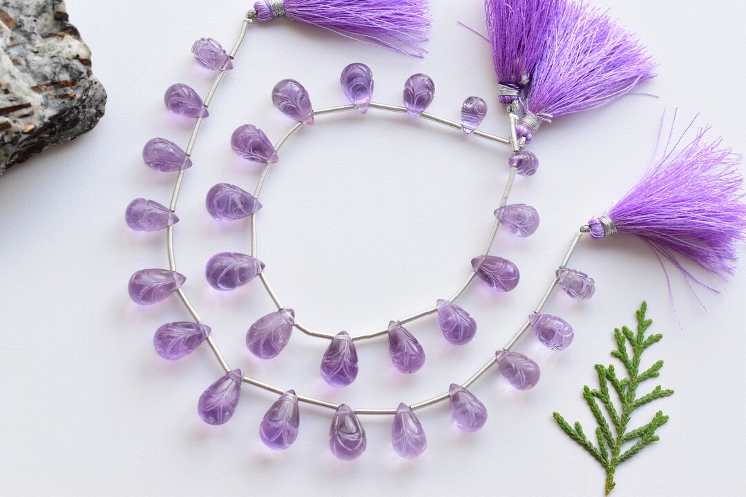14 Pieces Amethyst Carved Drops Beads Natural Gemstone Side Drill Beads ...