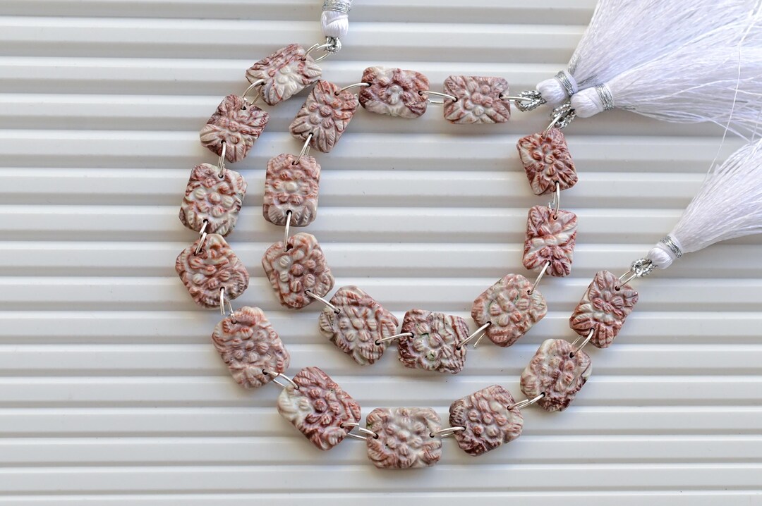 10 Pieces Rosetta Jasper Floral Carved Octagon Beads Natural Gemstone ...