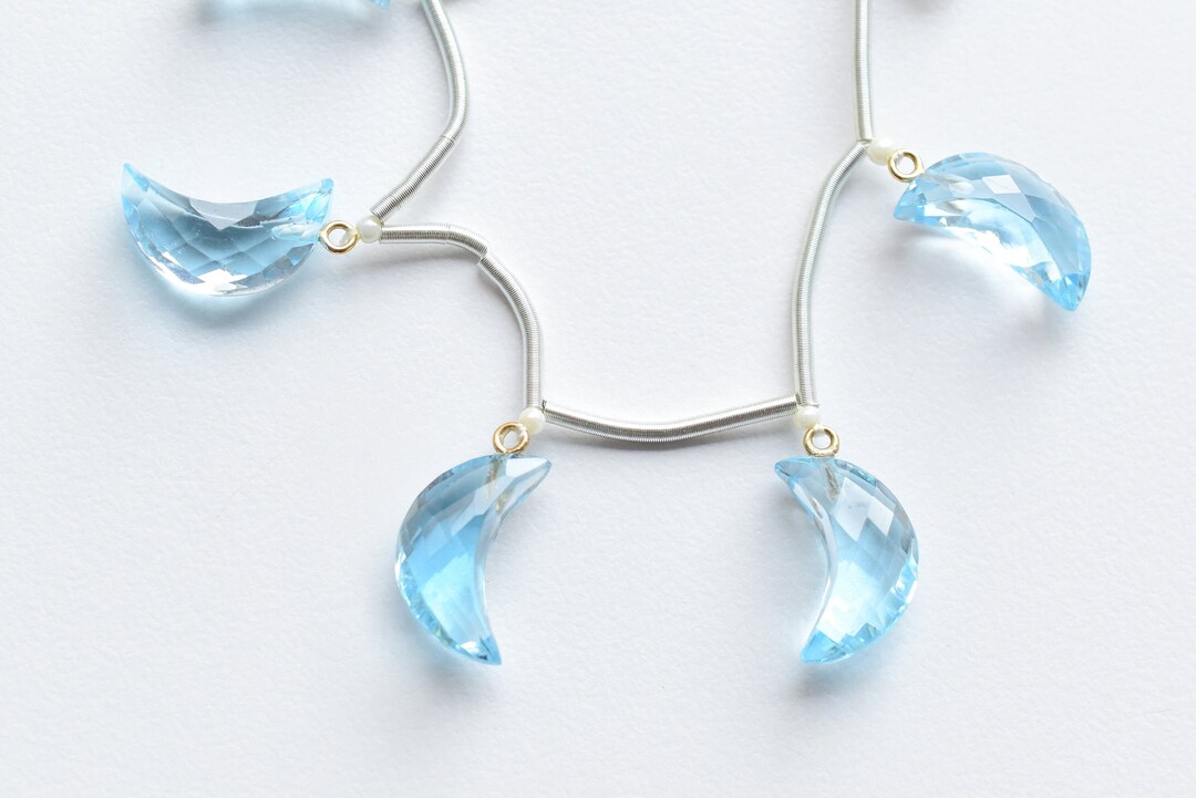 6 Pieces Blue Topaz Checker Cut Half Crescent Moon 14k Gold Filled Peg ...