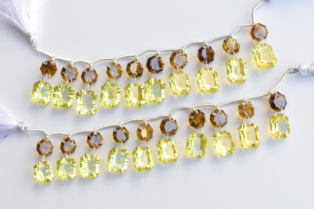 20 Pieces Lemon & Cognac Quartz Octagon Concave Cut Combinations Beads ...