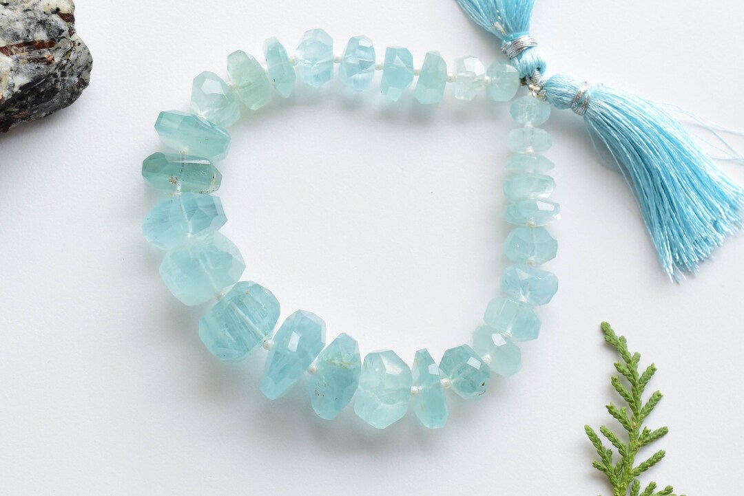 8 Inches Aquamarine Faceted Tumble Cube Beads Natural Gemstone Center ...