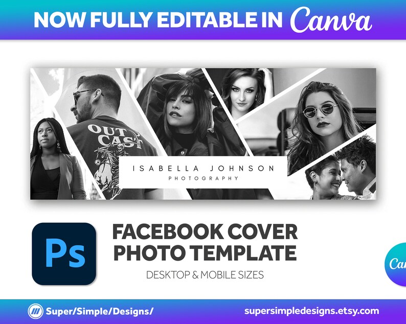 Canva Facebook Cover Photo Template for Photographers Desktop & Mobile ...