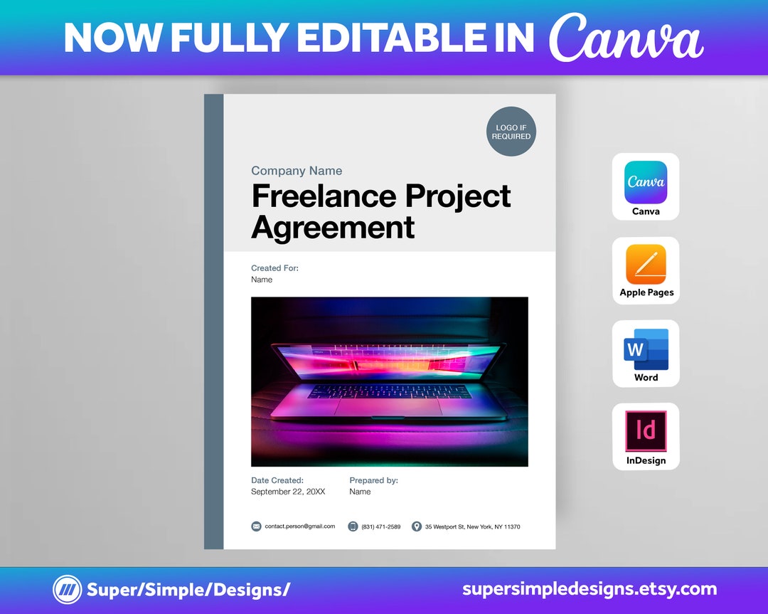 Modelo de contrato de projeto freelance do Canva Contrato escrito de ...