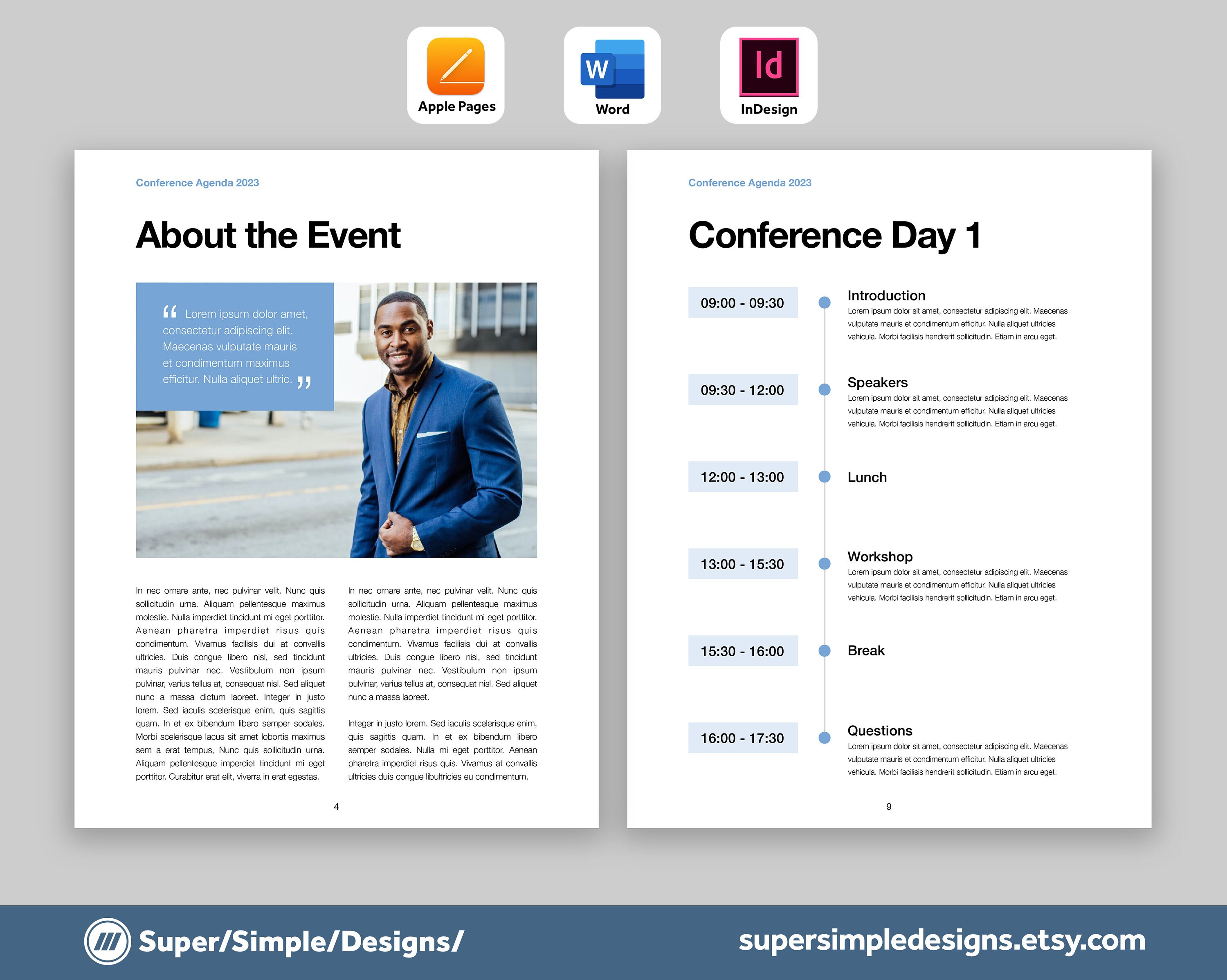 Conference Agenda Template for Pages, Word and Indesign | 24 Fully ...