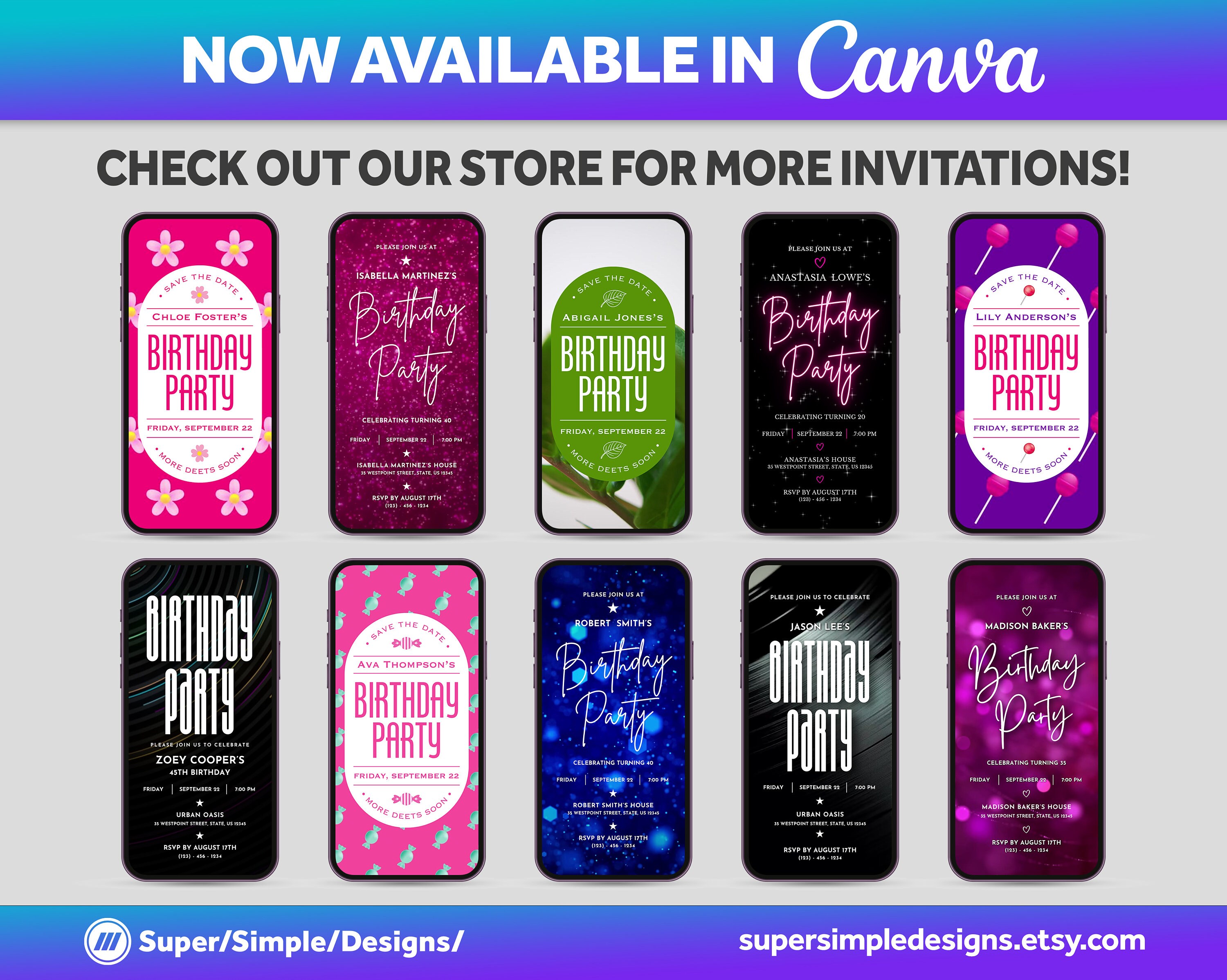 Retro Spinning Lights Birthday Party Invitation Digital Canva - Etsy