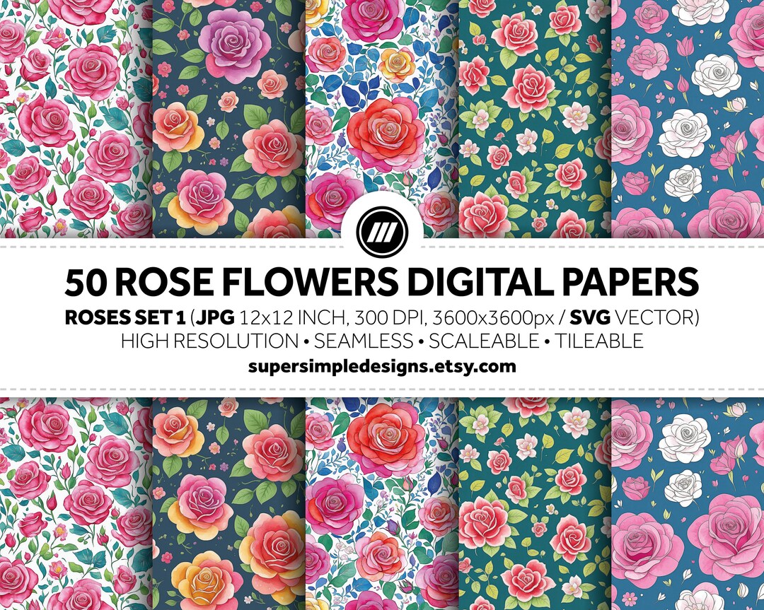 Enchanted Rose Garden: Rose Flowers Set 1, 50 Delicate Rose Digital ...