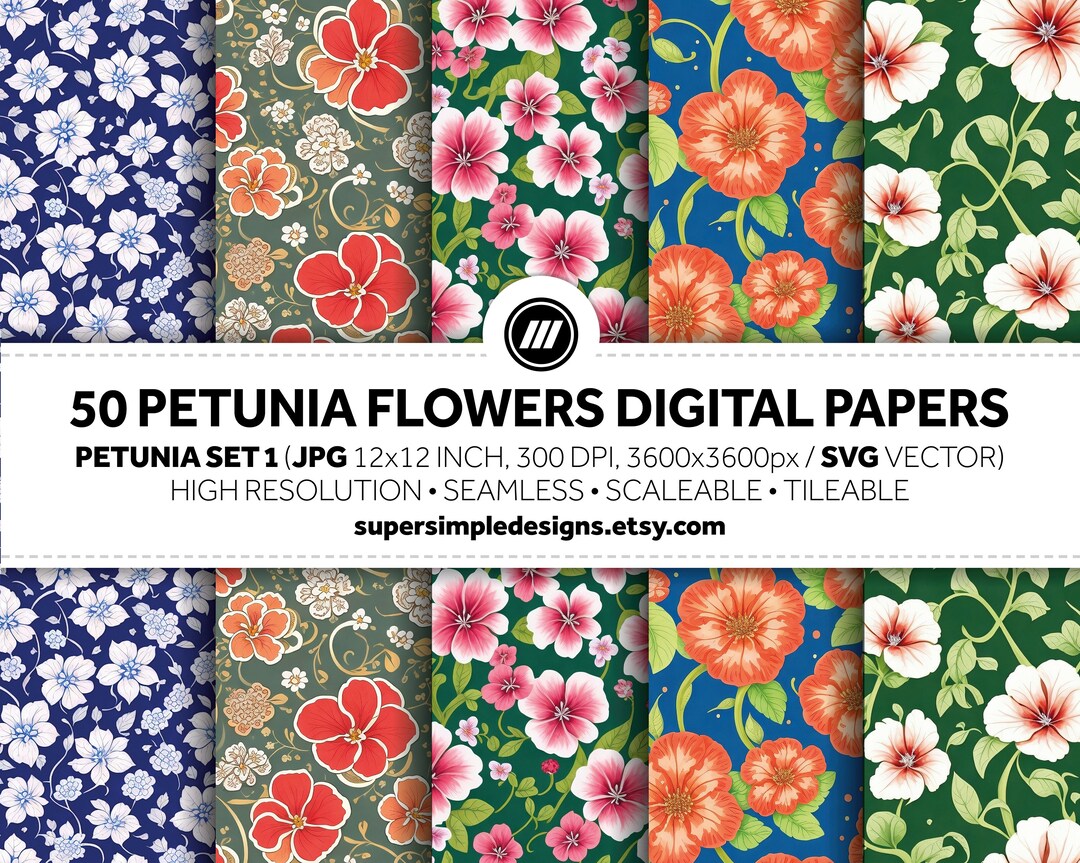Pretty Petunia Pattern: Set 1 of 50+ Petunia Floral Digital Papers ...