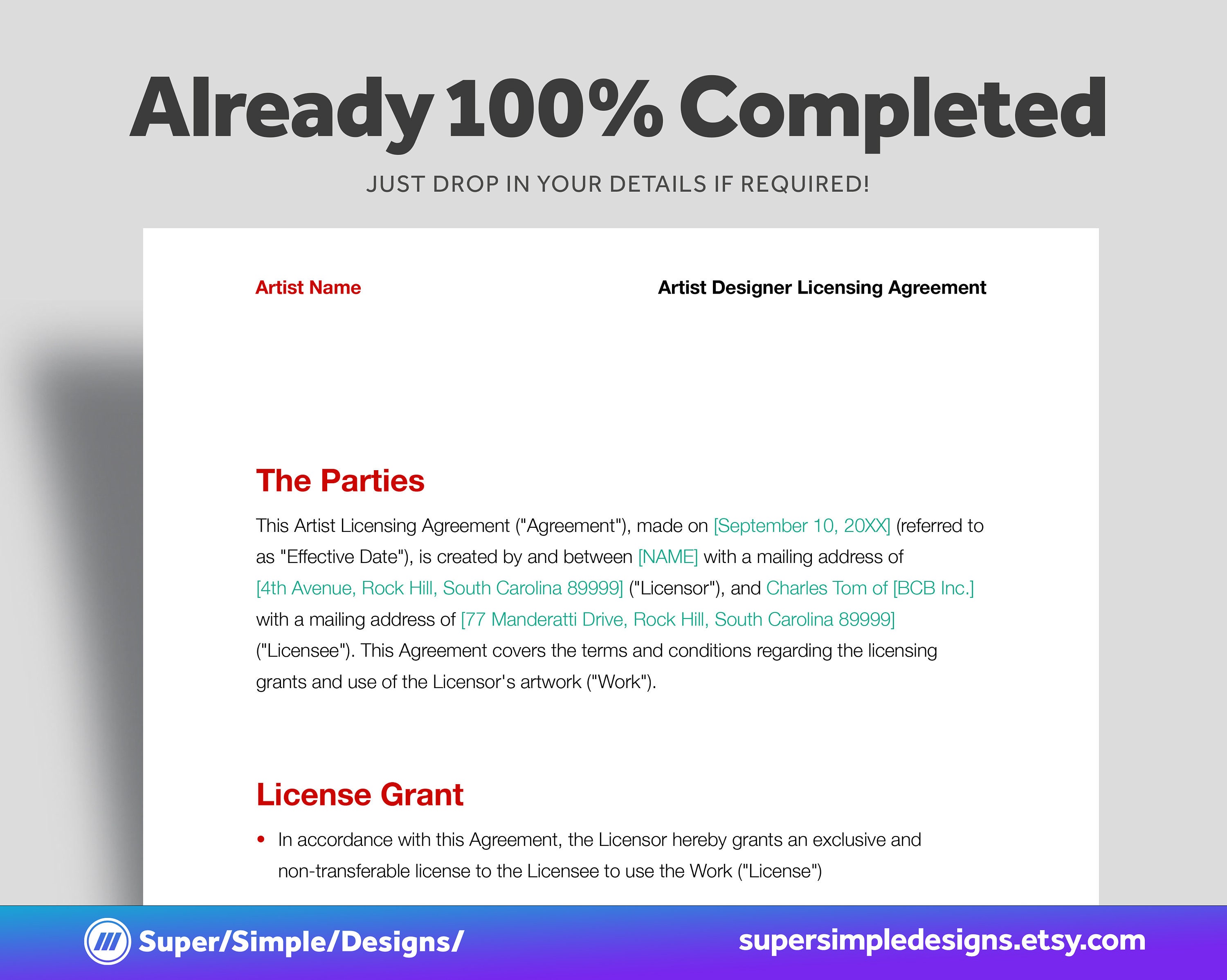 Canva Artist Designer Licensing Agreement Template | Fully Written ...