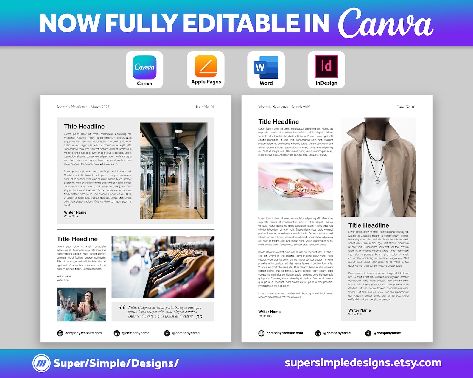 Canva Newsletter Single and Double Page Template | 8.5x11, 5.5x8.5, A4 ...