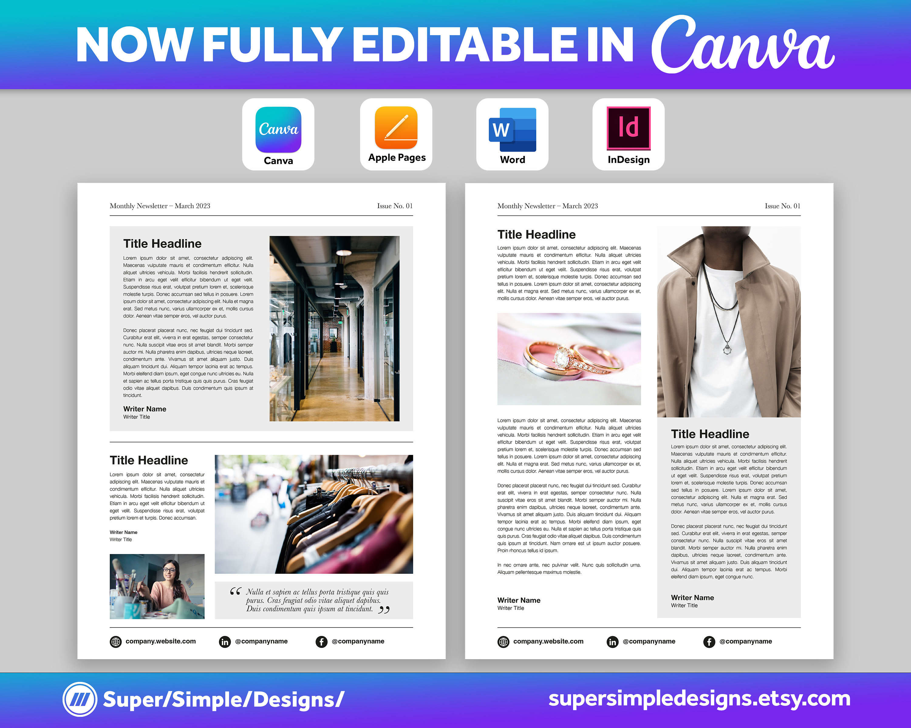 Canva Newsletter Single and Double Page Template 8.5x11 - Etsy