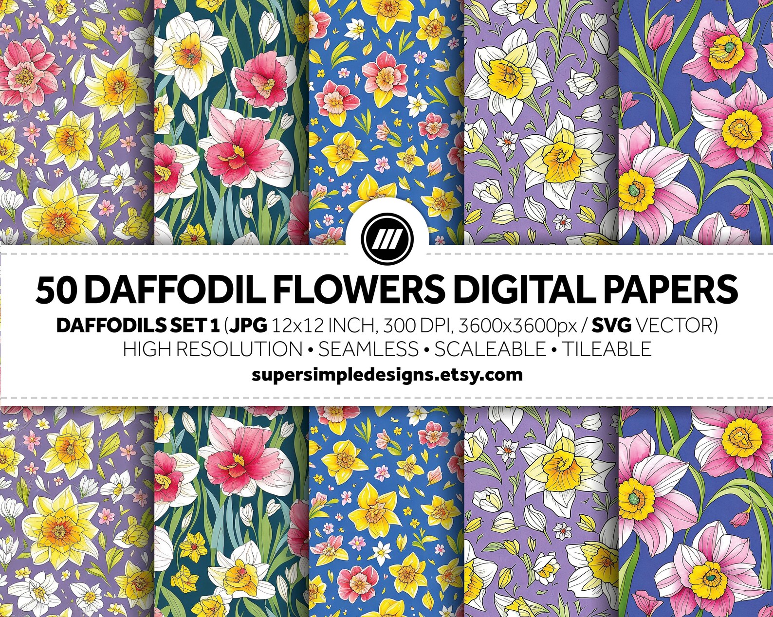 Daffodil Dreamscape: Daffodil Flower Set 1, 50 Digital Papers for ...