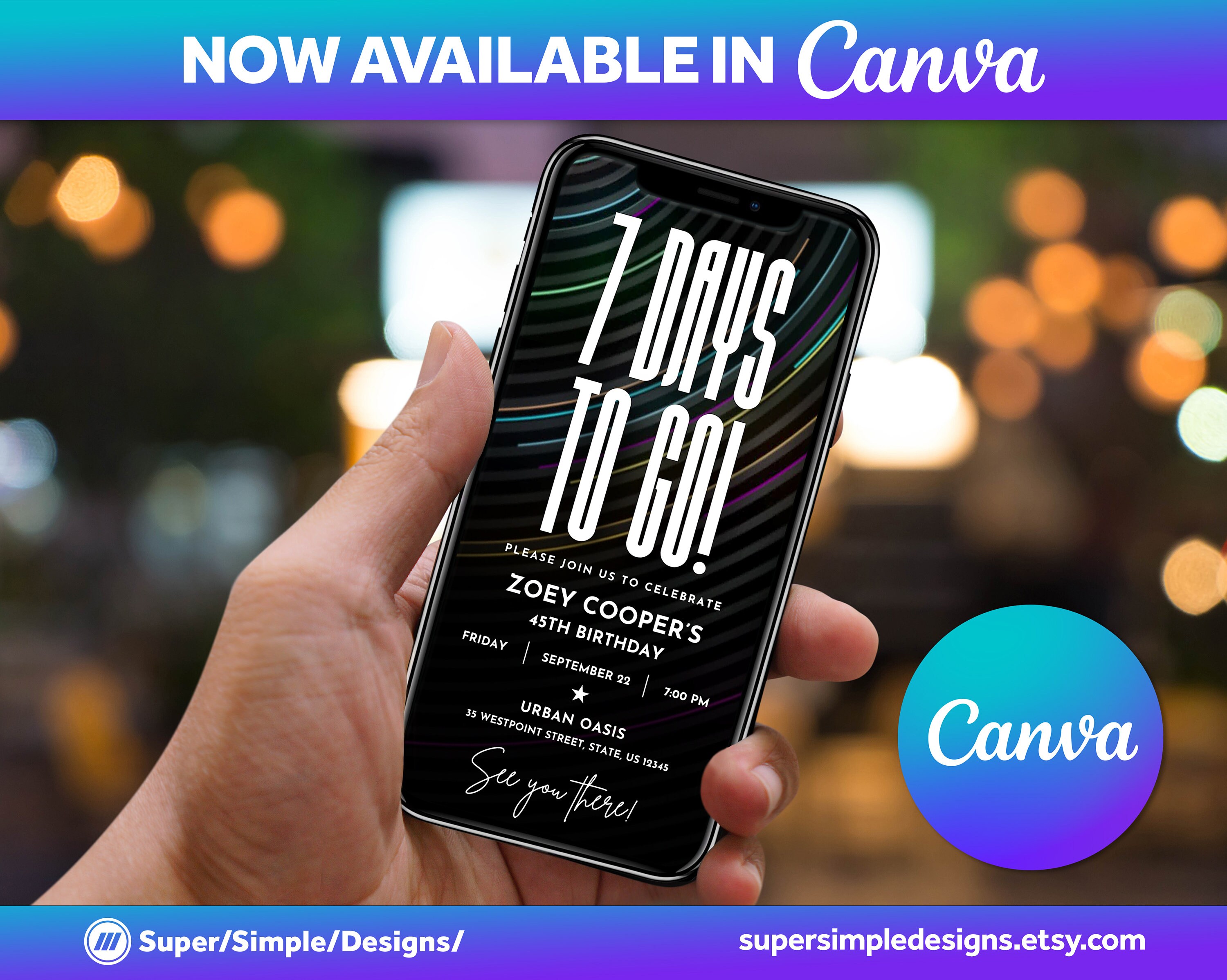 Retro Spinning Lights Birthday Party Invitation Digital Canva - Etsy