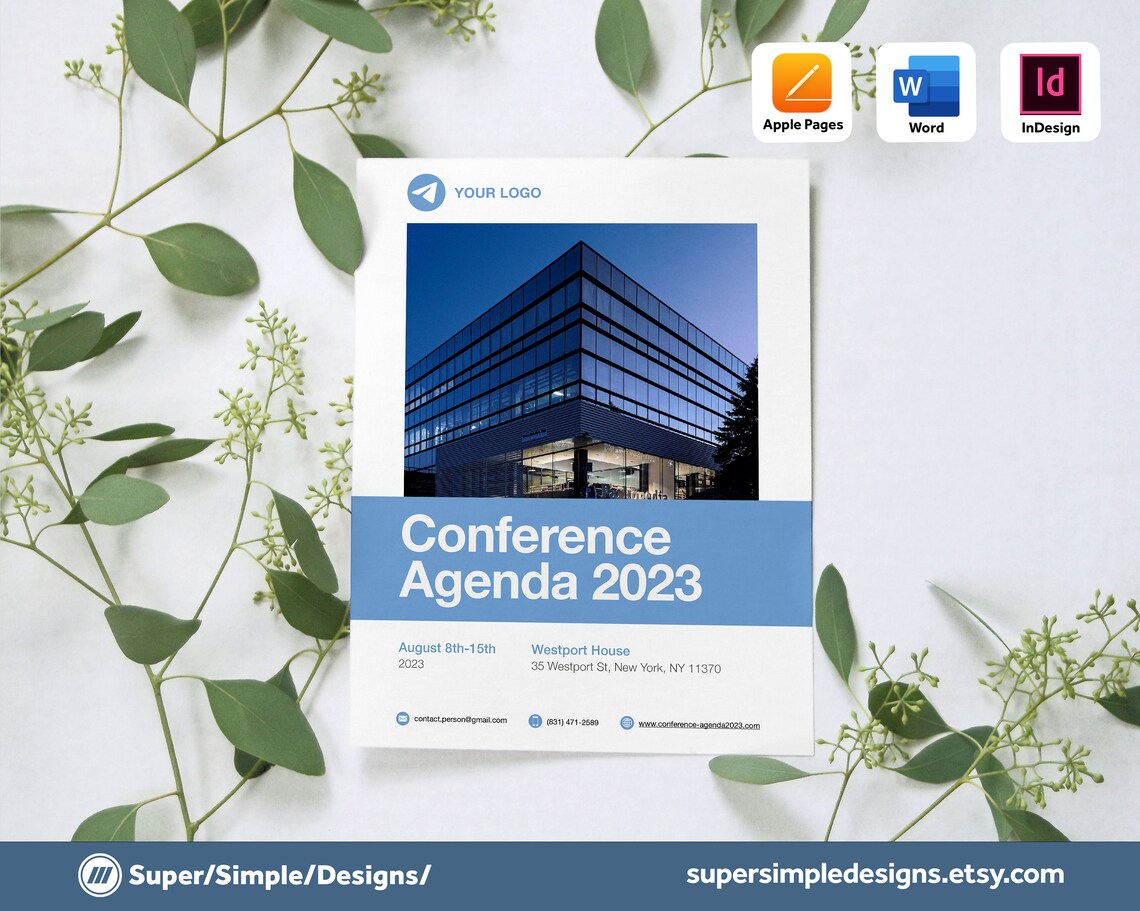 Conference Agenda Template for Pages Word and Indesign 24 - Etsy