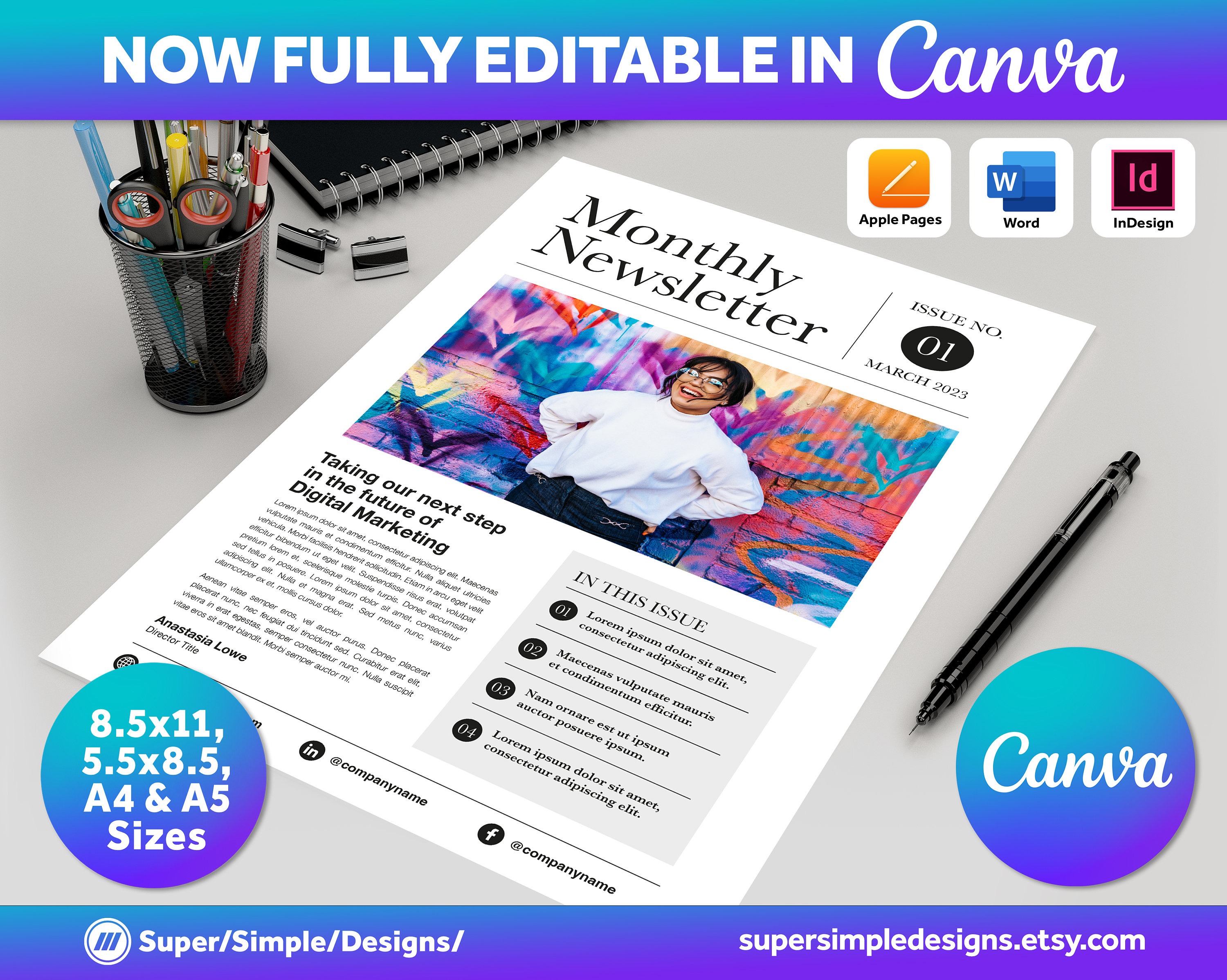 Canva Newsletter Single and Double Page Template 8.5x11 - Etsy