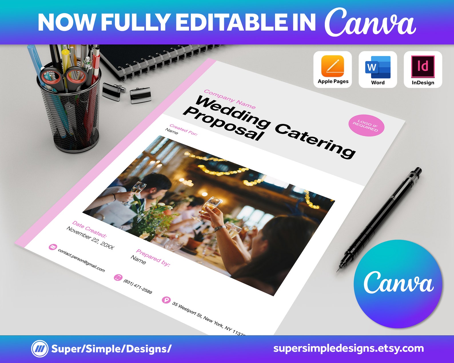 Canva Wedding Catering Proposal Template Written Booking Printable ...