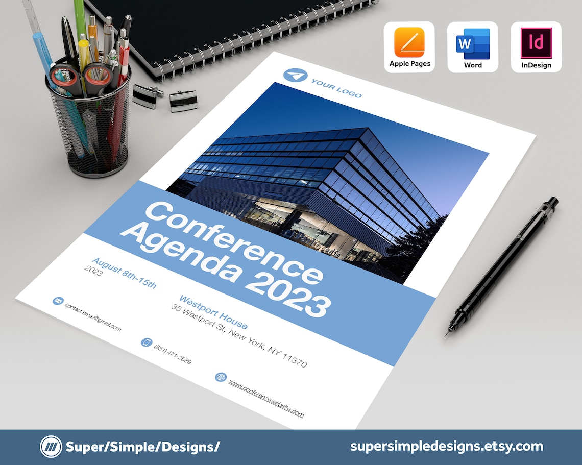 Conference Agenda Template for Pages Word and Indesign 24 - Etsy