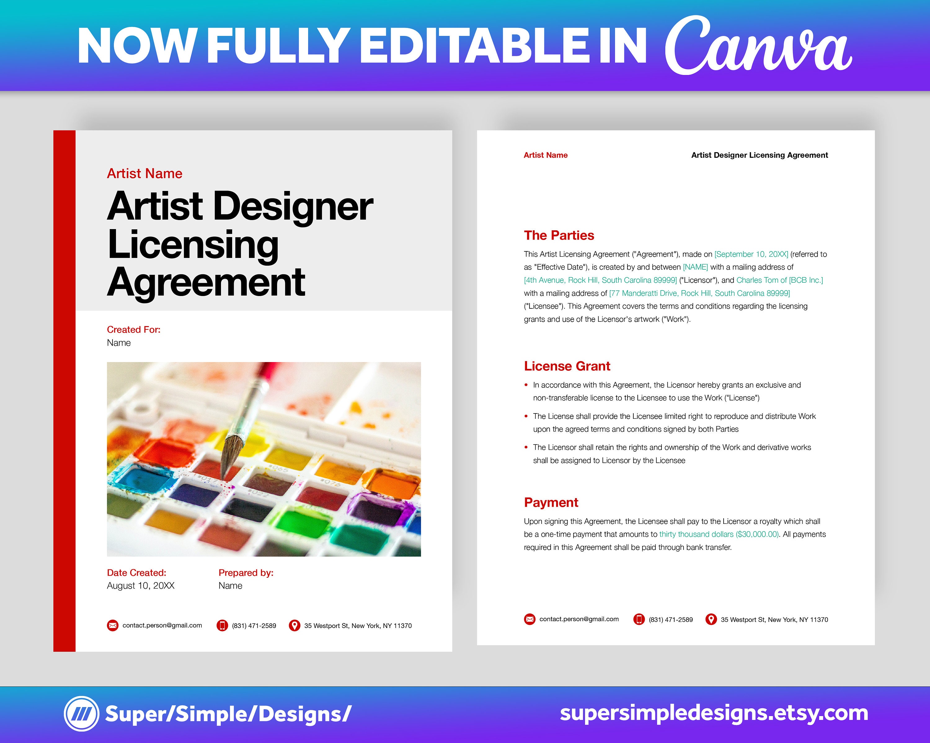 Canva Artist Designer Licensing Agreement Template Fully Written ...