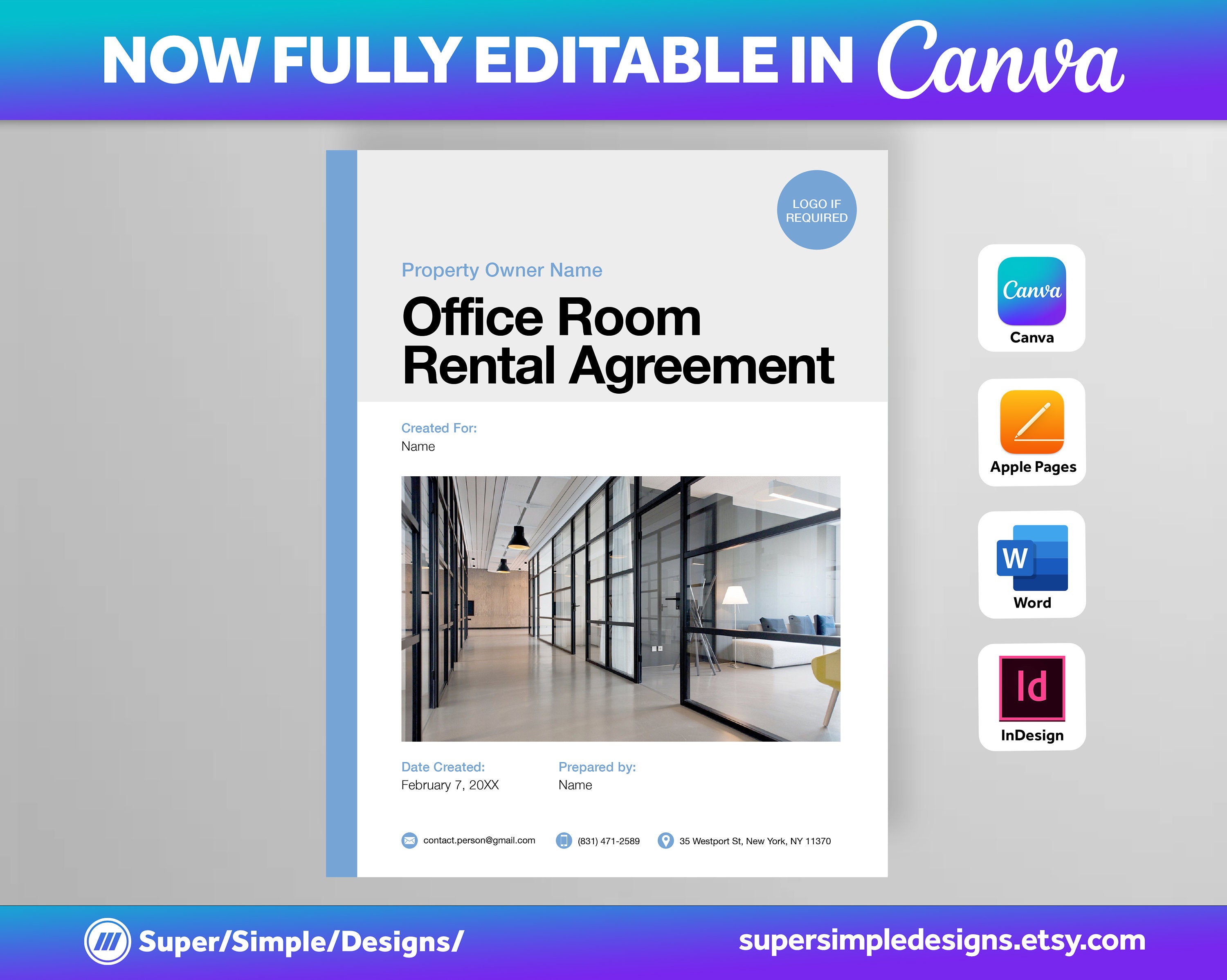 Canva Printable Office Room Rental Agreement Template Written Rental ...