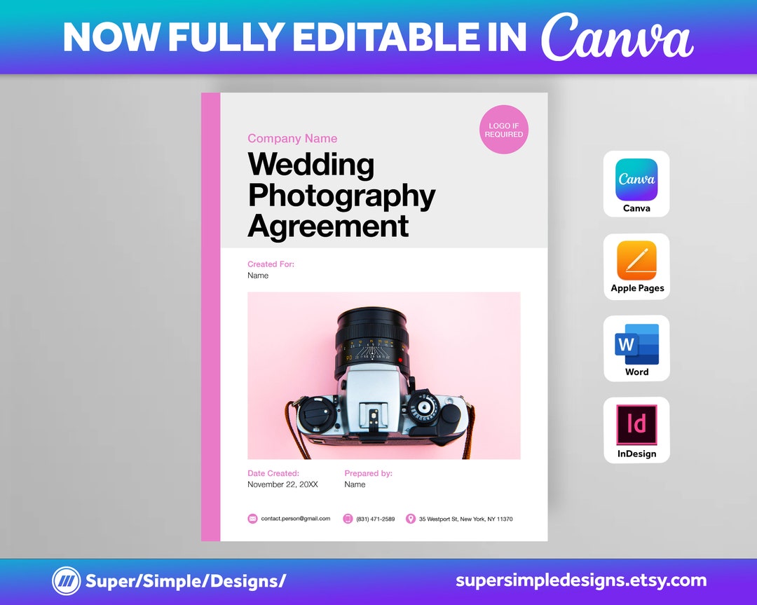 Canva Wedding Photography Agreement Template Fully Written Booking ...