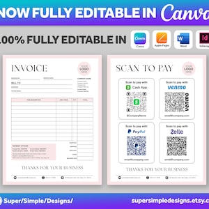 Fully Editable Canva Invoice and Scan to Pay Invoice Template ...
