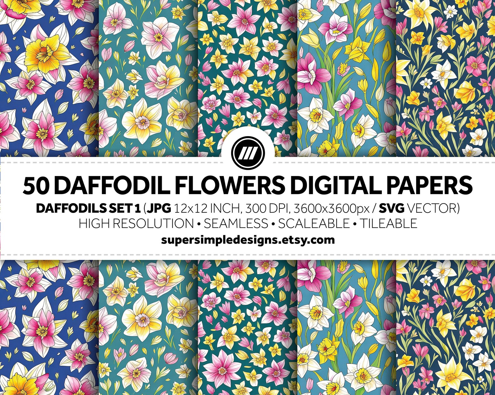 Daffodil Dreamscape: Daffodil Flower Set 1, 50 Digital Papers for ...
