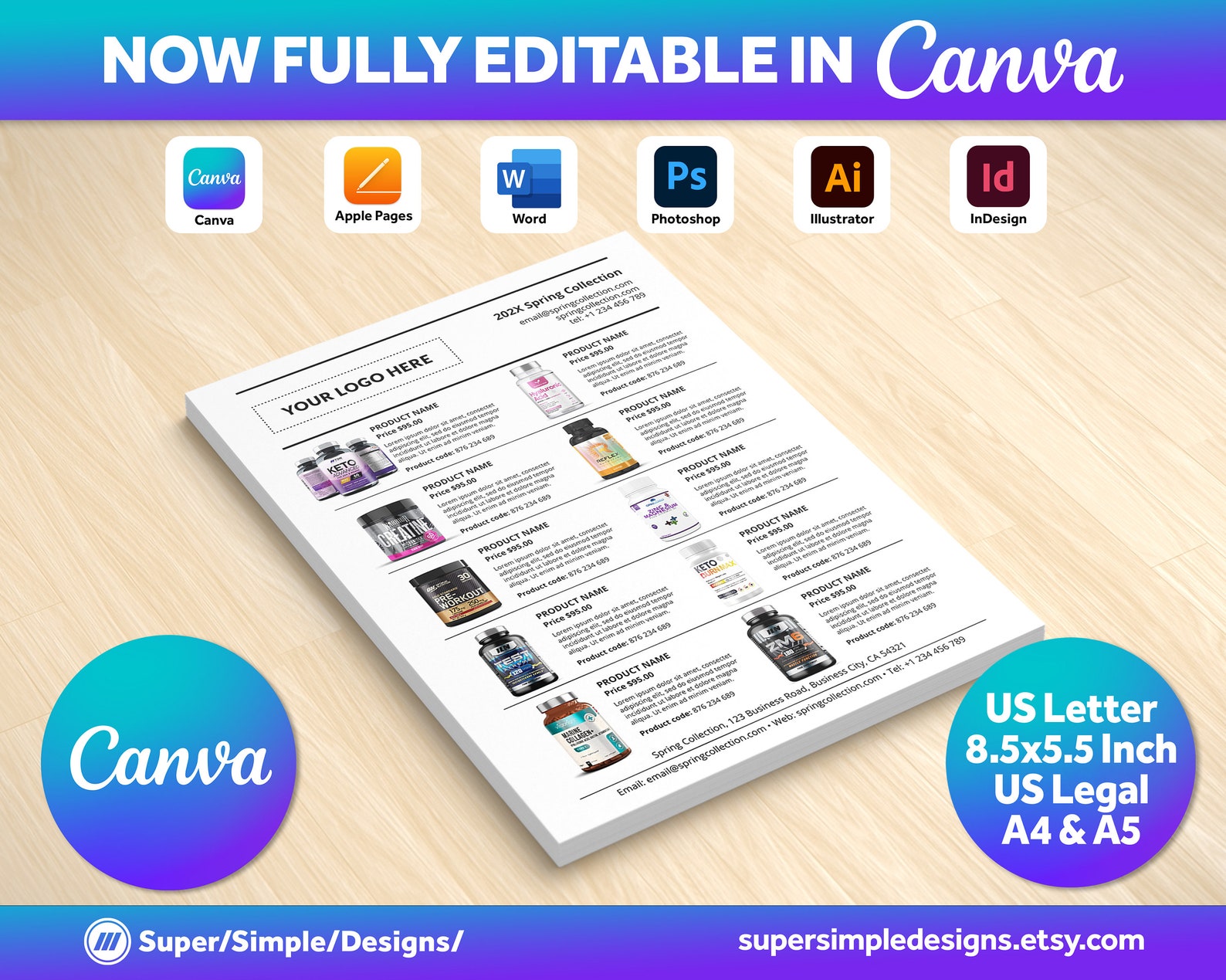 Canva Printable Product Price List, Printable Wholesale Catalog ...