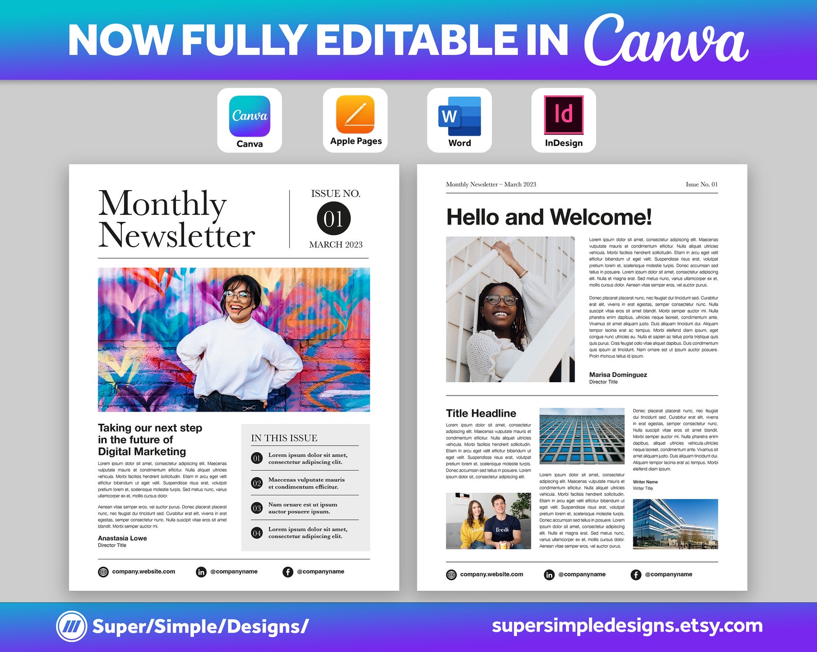 Canva Newsletter Single and Double Page Template | 8.5x11, 5.5x8.5, A4 ...