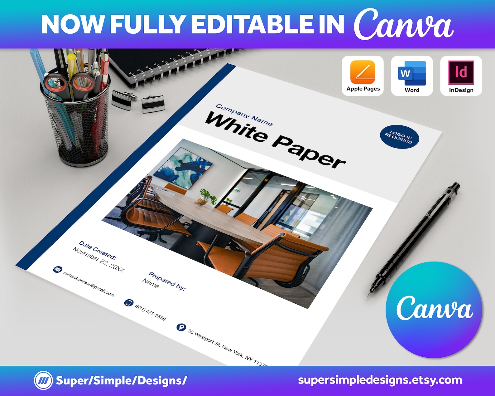 Canva Printable White Paper Template | Fully Written White Paper ...