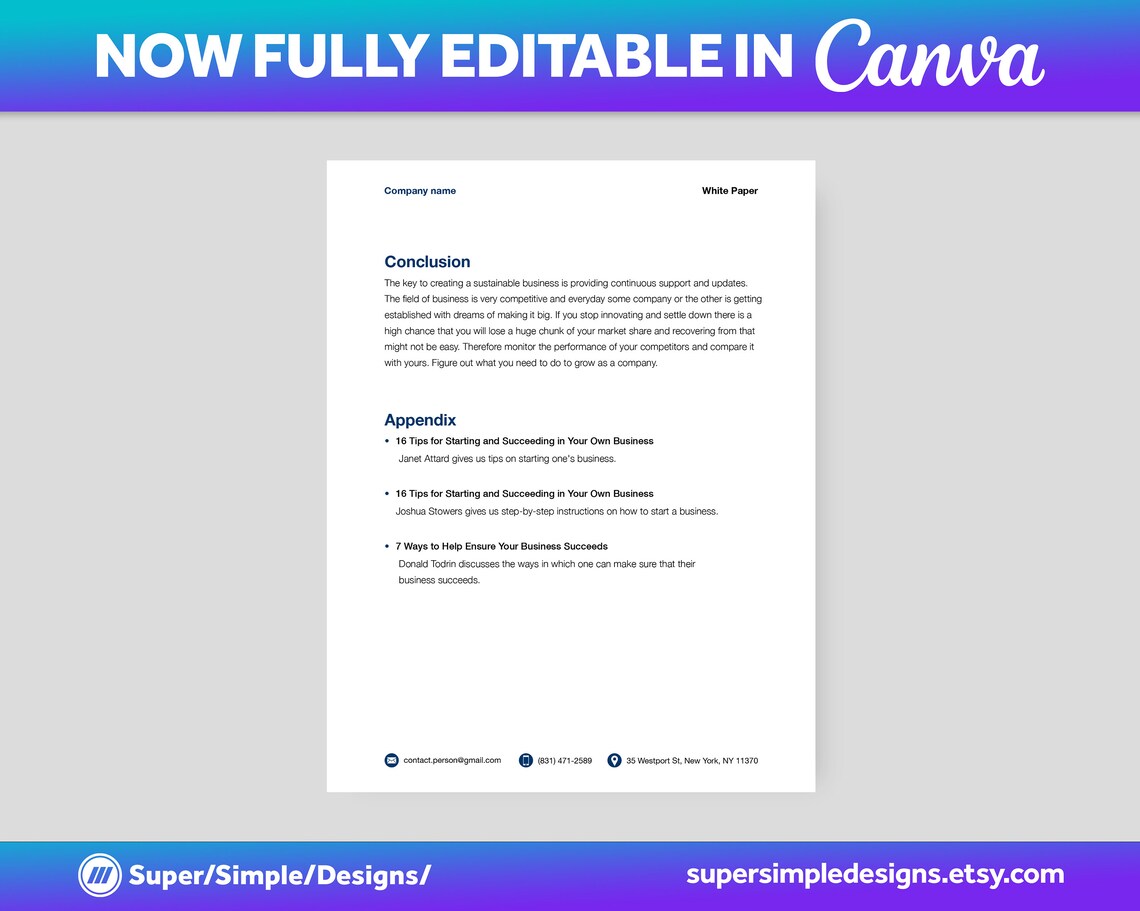 Canva Printable White Paper Template | Fully Written White Paper ...