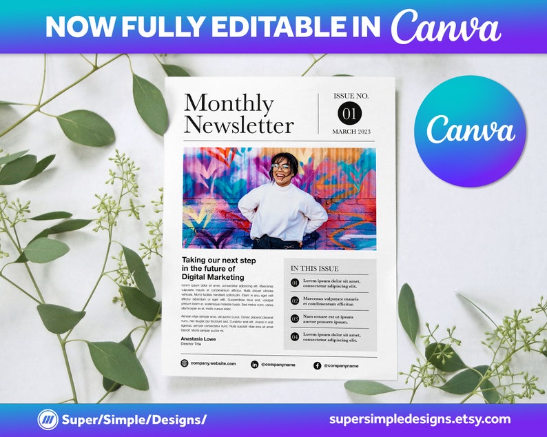 Canva Newsletter Single and Double Page Template | 8.5x11, 5.5x8.5, A4 ...